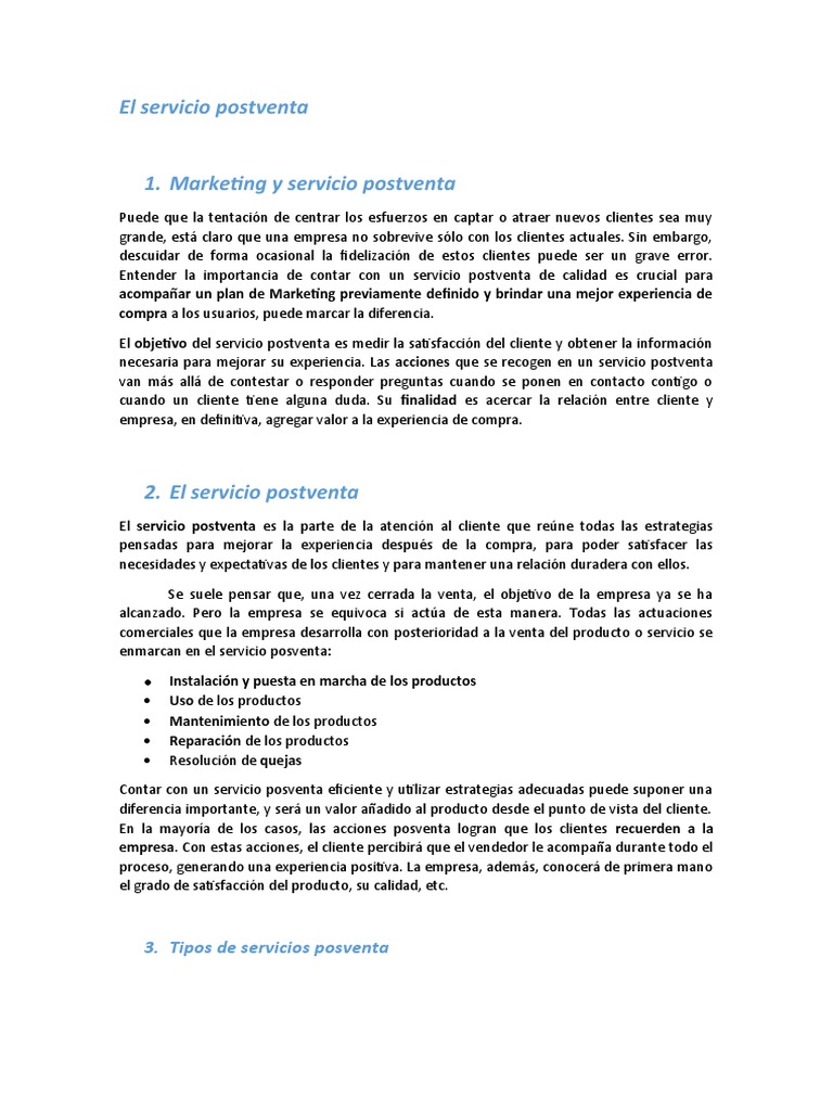 Estrategias de Servicio Postventa | PDF | Cliente | Calidad (comercial)