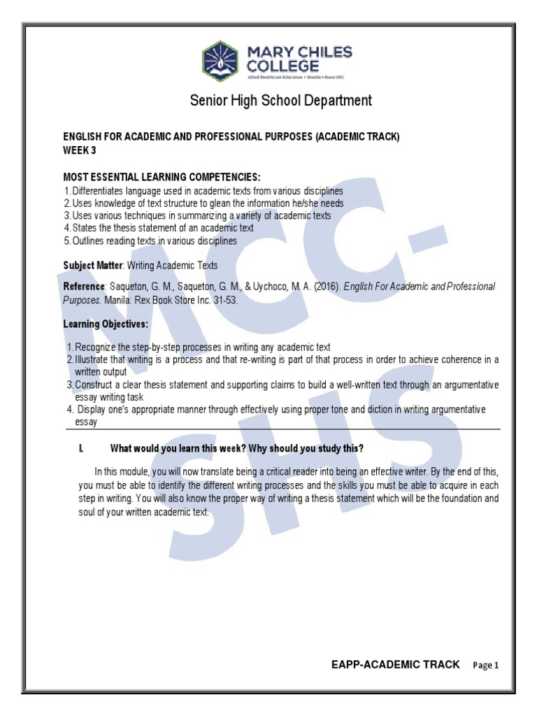 Week 3 5 Module EAPP Reading Materials PETA 2 3 WW 2 3 and 1st Quarter ...