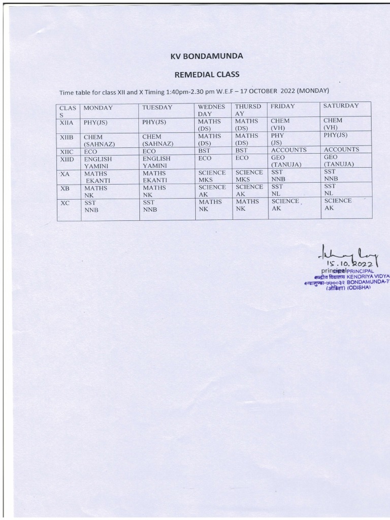 Remedial Time Table | PDF