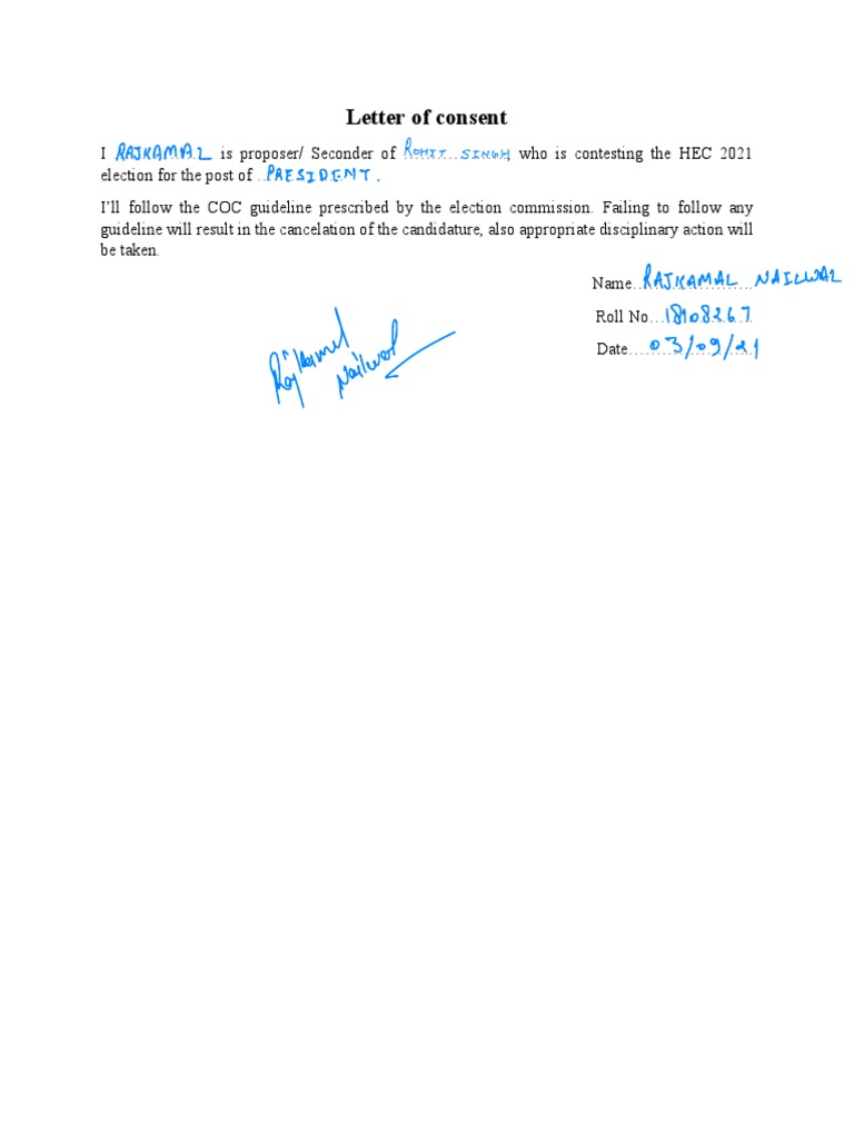 Fhigldmdpailwdf: Letter of Consent | PDF