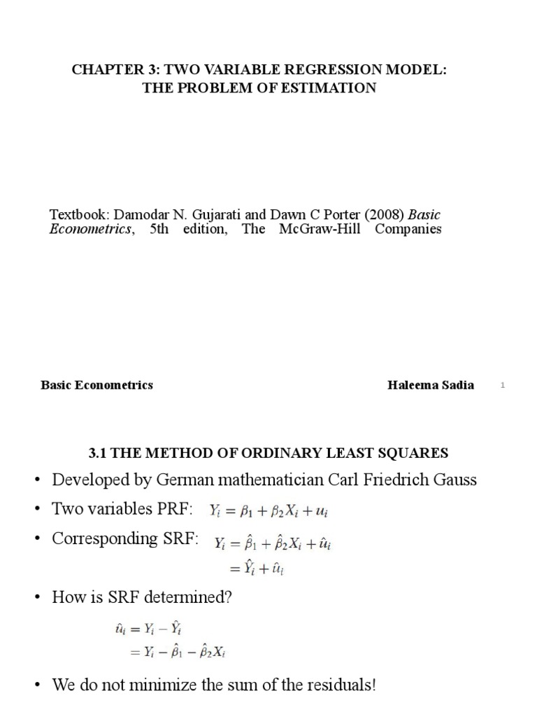 Chap 3 Two Variable Regression Model The Problem of Estimation | PDF | Ordinary Least Squares ...