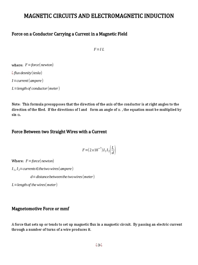 MAGNETIC CIRCUITS and PRINCIPLES OF MACHINERY Summary | PDF | Magnetic ...