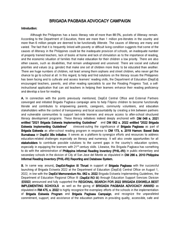 Brigada Pagbasa Advocacy Campaign | PDF | Literacy | Behavior Modification