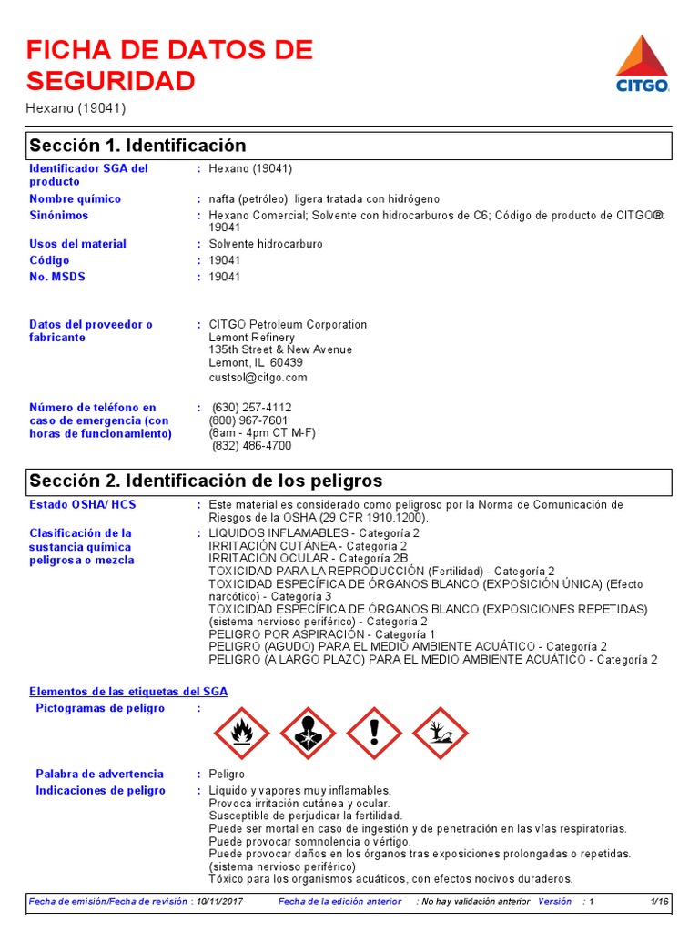 Ficha Hexano | PDF | Agua | Contaminación