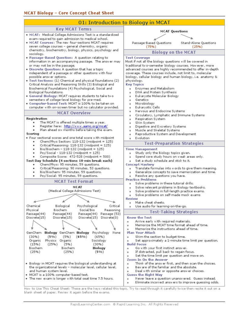 MBI_CS01_IntroductionToMCATBiology | PDF | Medical College Admission ...