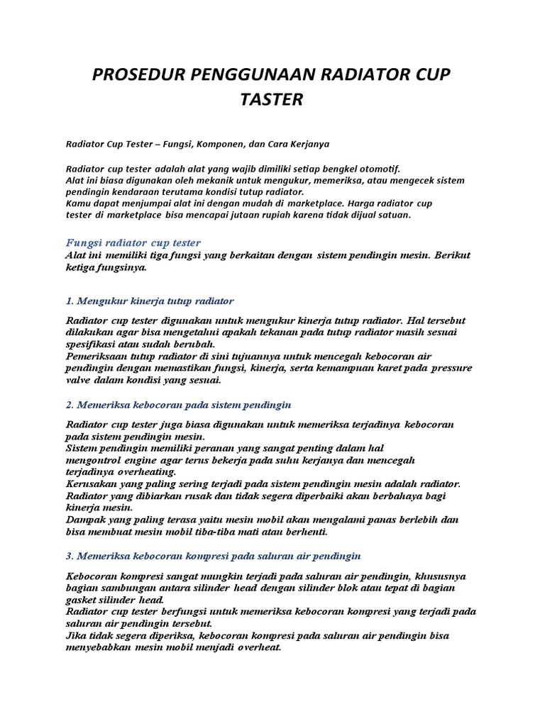 Prosedur Penggunaan Radiator Cup Taster | PDF