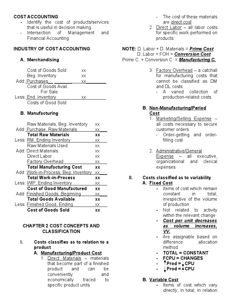 Chapter 2 Cost-Concepts and Classifications | PDF | Inventory | Cost