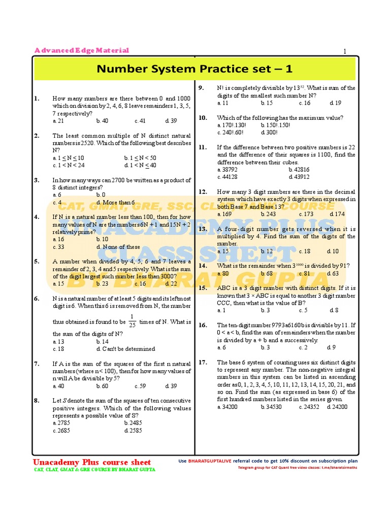 Numbers System Set - 1 | PDF | Numbers | Lexicology