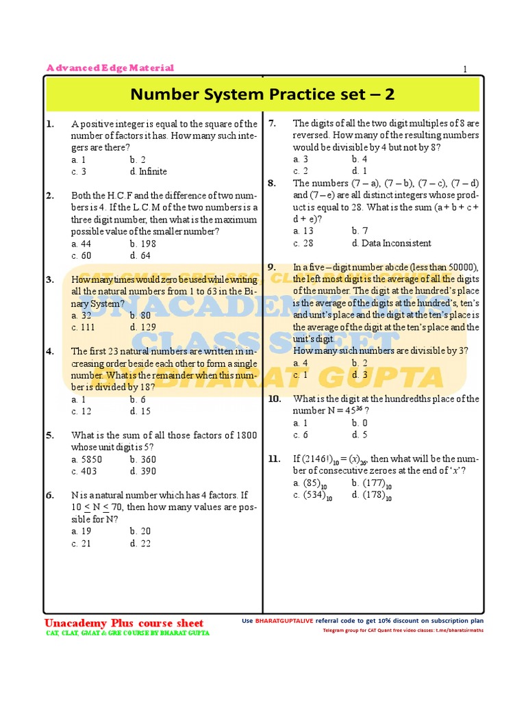 Numbers System Set - 2 | PDF | Numbers | Arithmetic