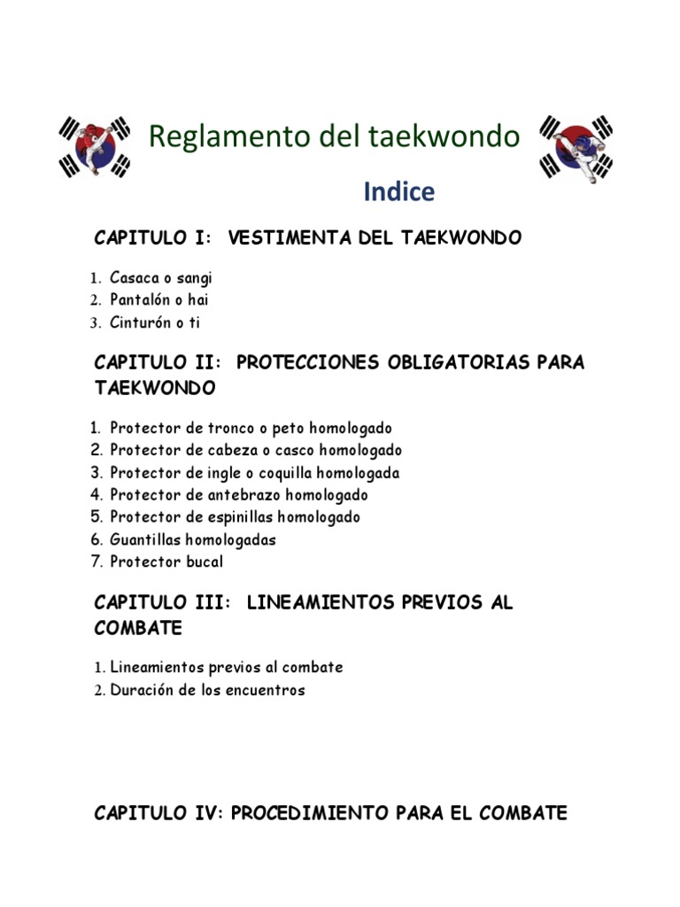 Reglamento Del Taekwondo | PDF | Taekwondo | Combate