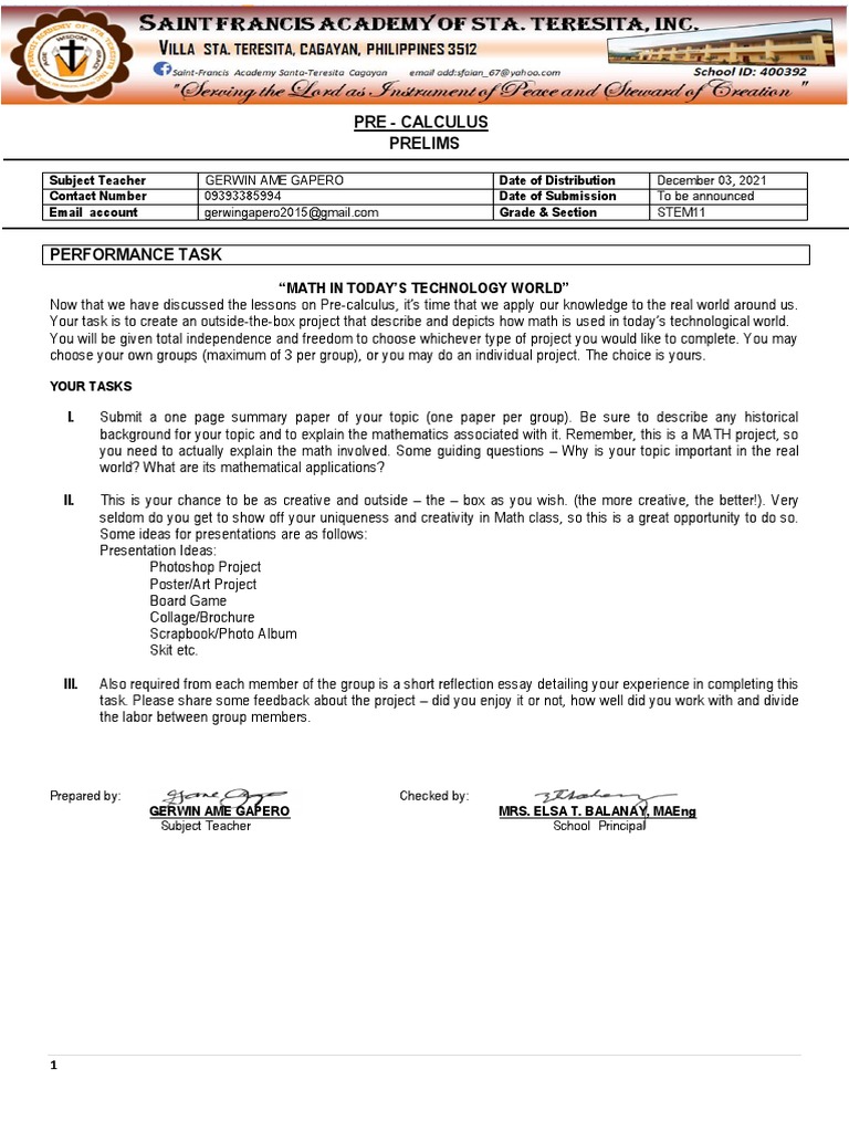 Q2-Precal-Performance Task | PDF | Mathematics | Communication