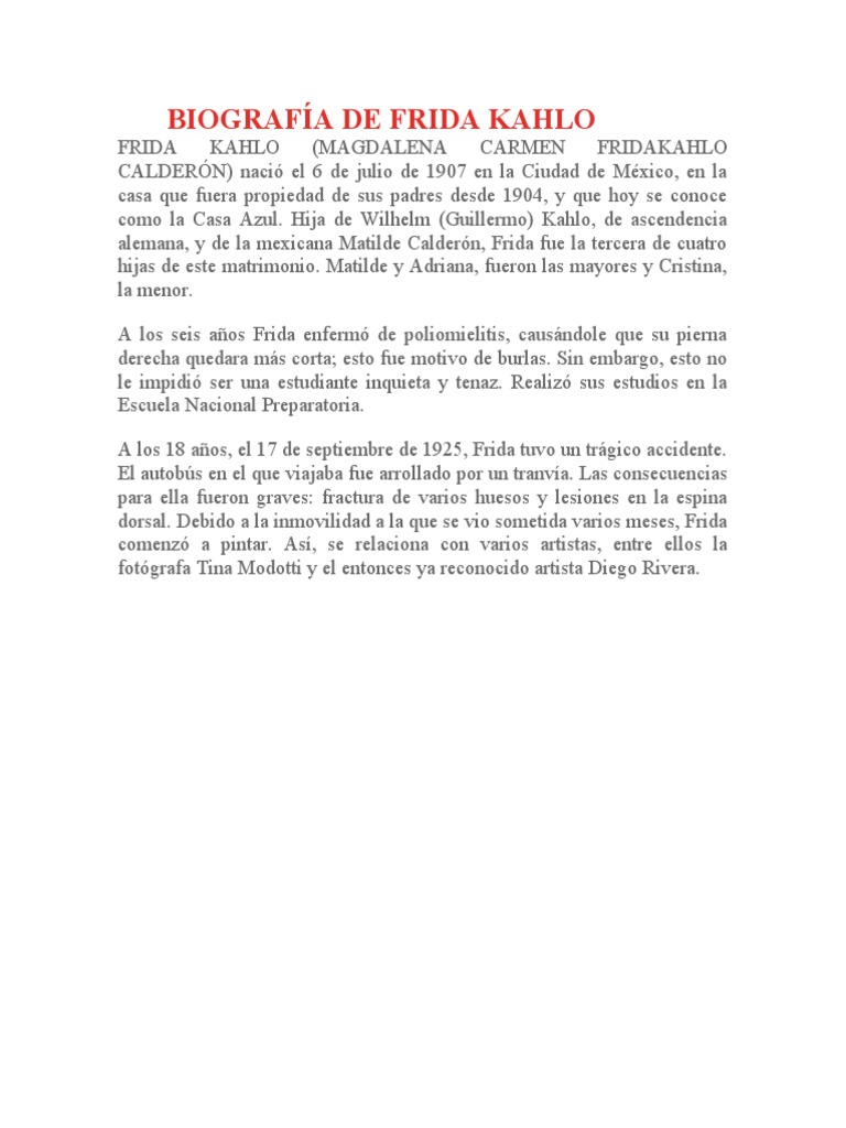 Biografía de Frida Kahlo | PDF