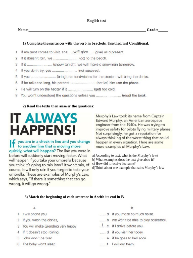 First Conditional Test | PDF