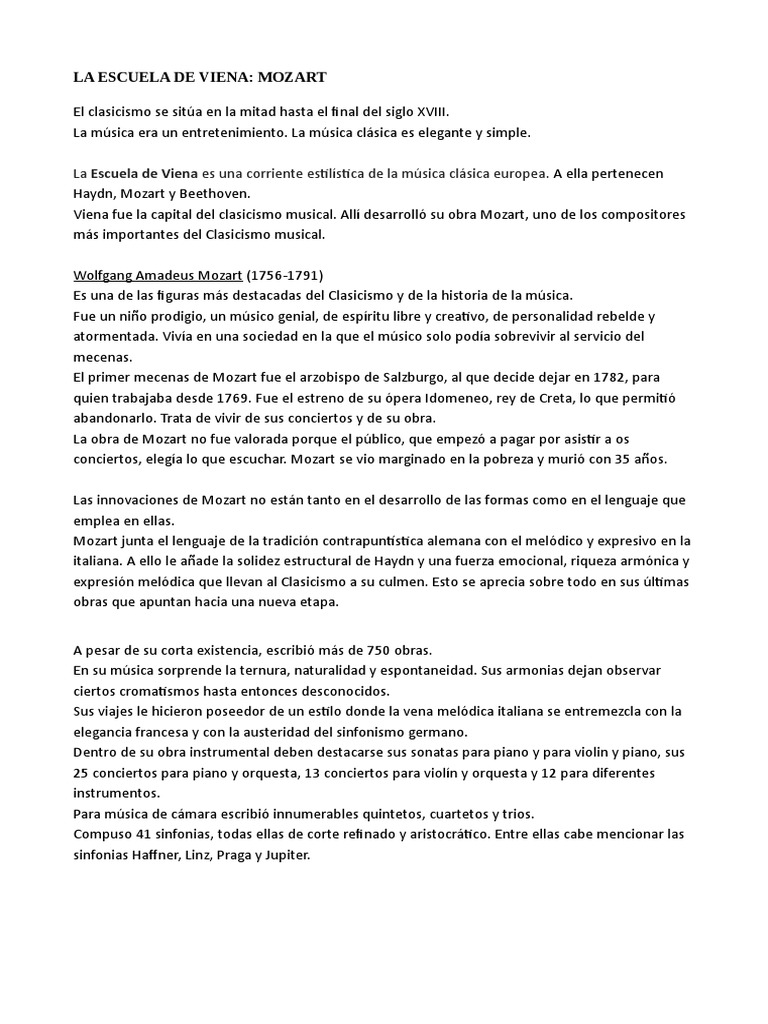 La genialidad musical de Mozart: Un niño prodigio que revolucionó el clasicismo | PDF | Wolfgang ...