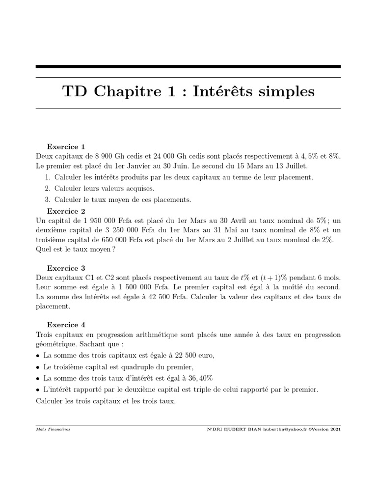TD - 1 Math Fin - 2022 - 2023 | PDF