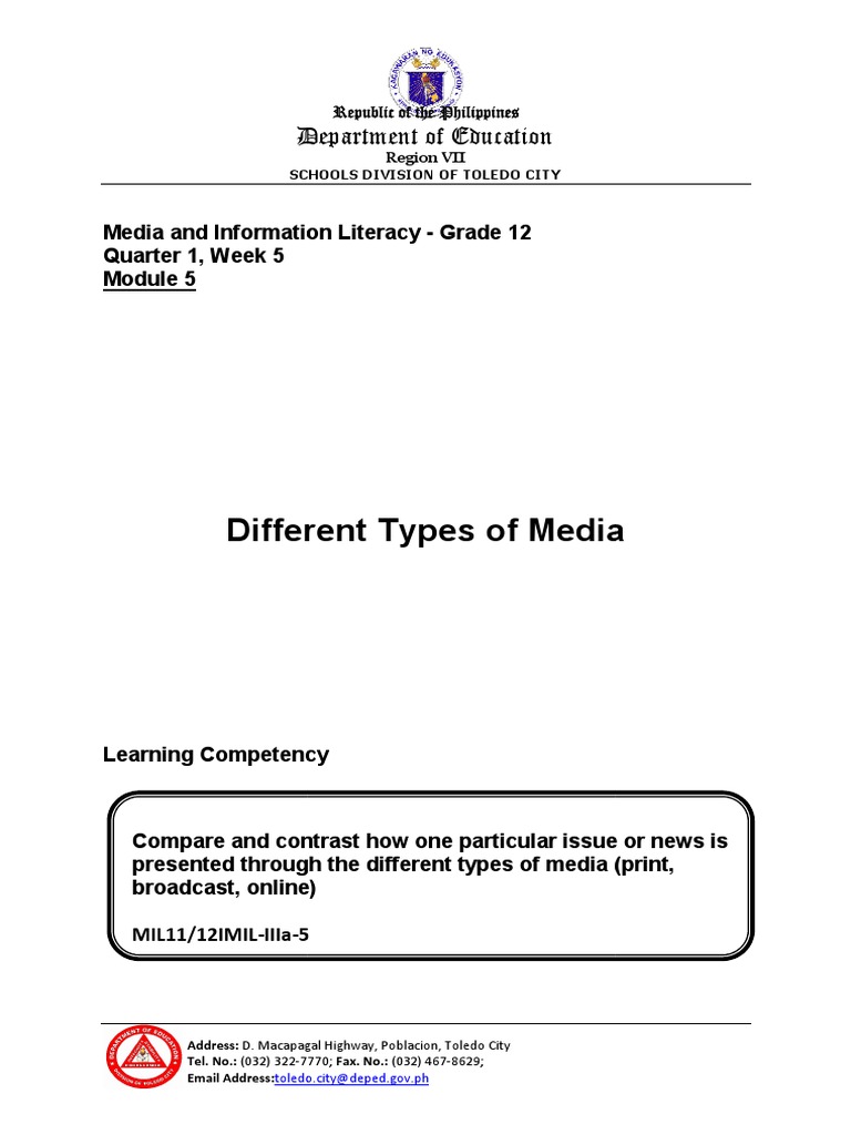 MIL q1 Mod5 DifferentTypesOfMedia v1 | PDF | Mass Media | News