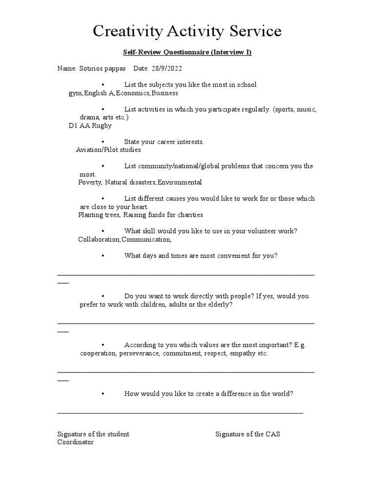 CAS Interview Form I | PDF
