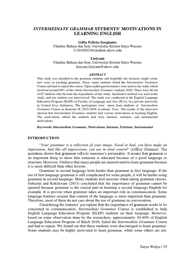 Intermediate Grammar Student Motivation | PDF | Motivation | Motivational