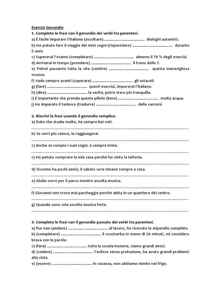 Esercizi Gerundio | PDF