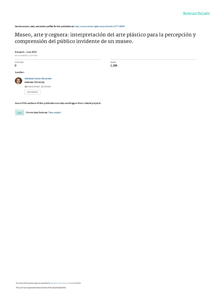 MUSEO ARTE Y CEGUERA AdelaidaCastro Sept2005 Indice | PDF | Visión ...