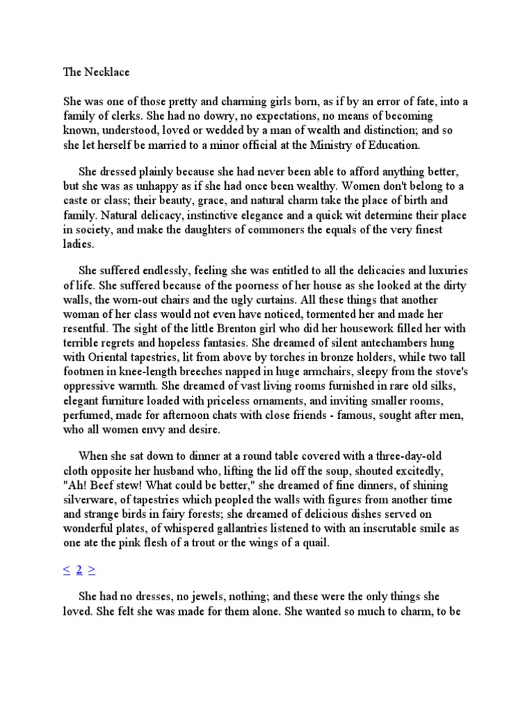 The Necklace - Short Story | PDF | Softlines (Retail)
