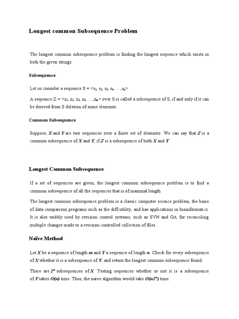 5.4 Longest Common Subsequence Problem | PDF | Mathematics ... 5.4 Longest Common Subsequence Problem | PDF | Mathematics ...