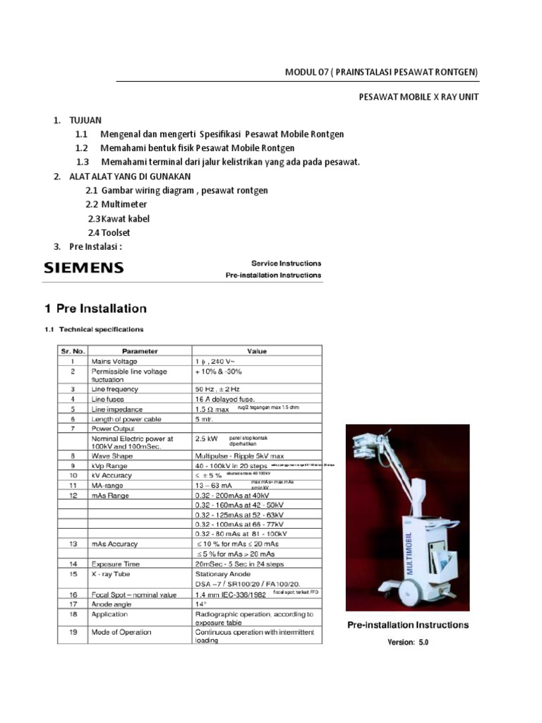 Modul 07 (Prainstalasi Pesawat Rontgen) - Pesawat Mobile X Ray Unit | PDF