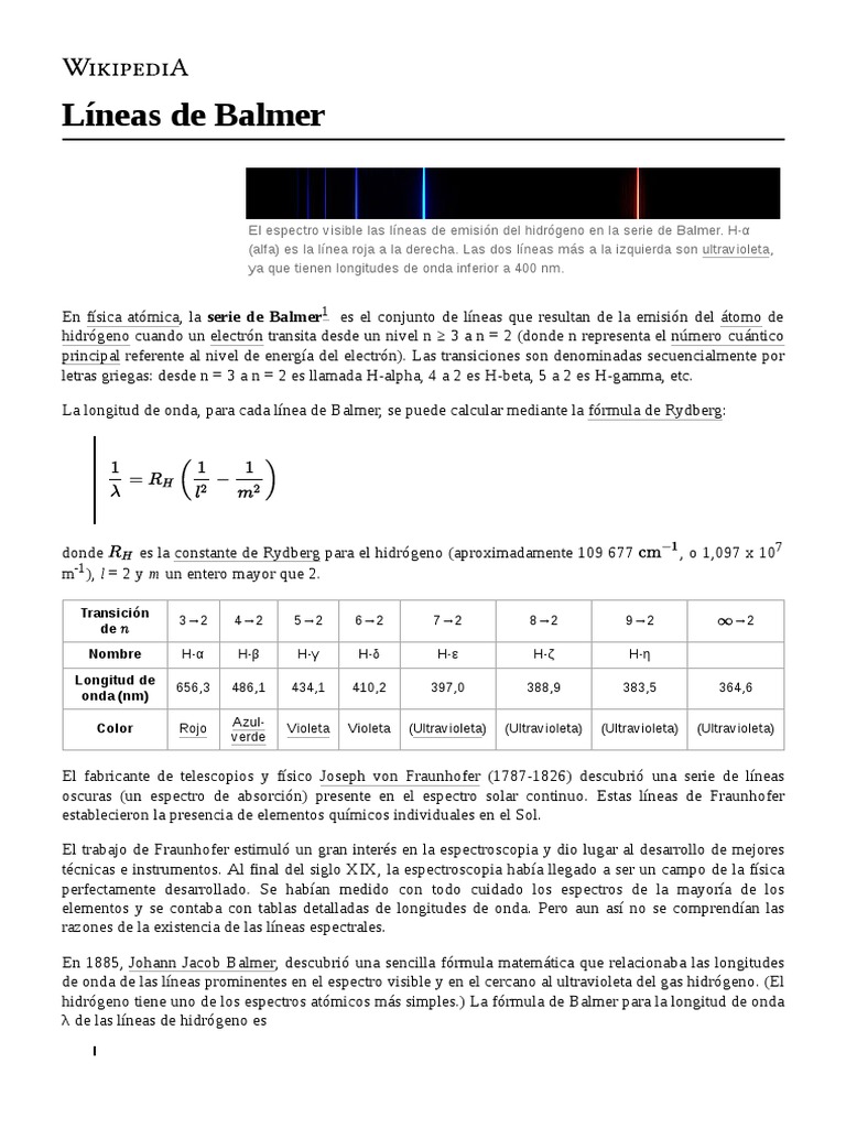 Líneas de Balmer | PDF | Ciencias fisicas | Electromagnetismo