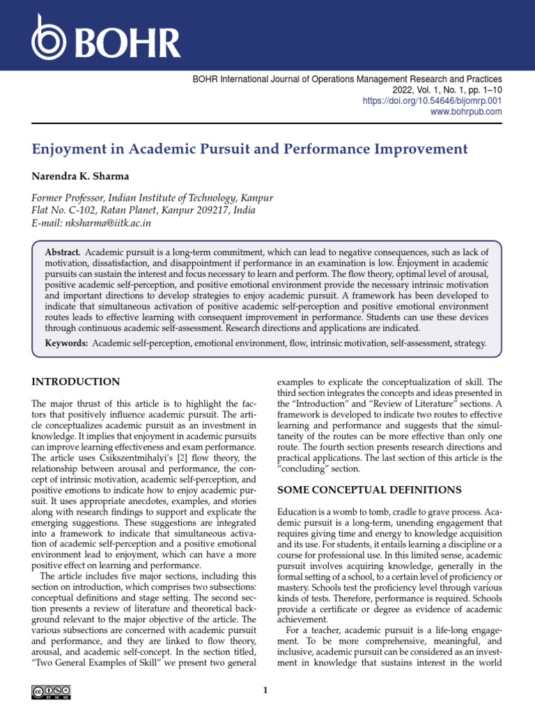 Enjoyment in Academic Pursuit and Performance Improvement | PDF | Optics | Flow (Psychology)