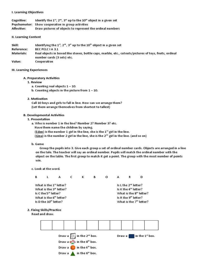 Identify The 1st, 2nd, 3rd Up To The 10th Object in A Given Set | PDF ...