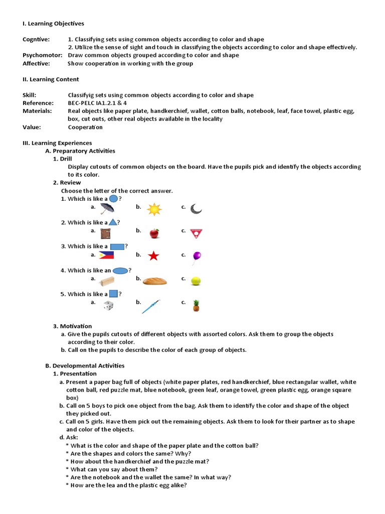 Classify Sets Using Common Objects According To Color and Shape LP (MS ...