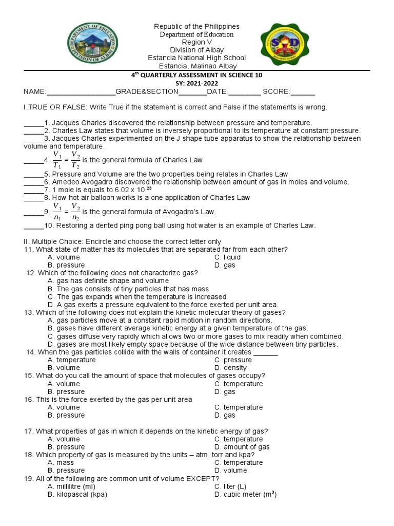 4th Quarter Science | PDF | Gases | Temperature