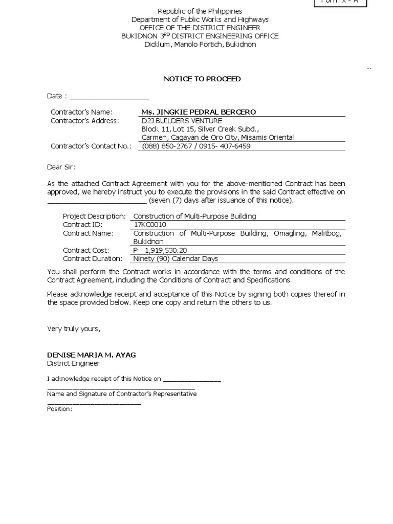 Notice to Proceed: Construction of Multi-Purpose Building in Omagling ...
