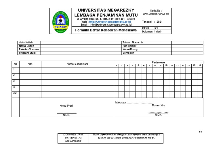 Fixsp35 Formulir Absensi Mahasiswa Pdf 
