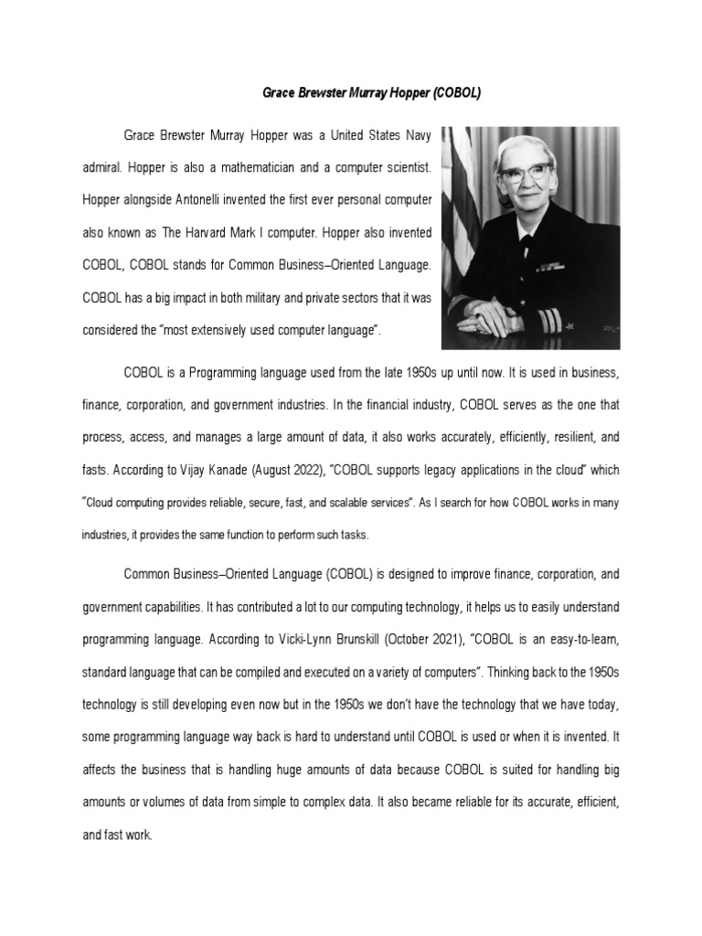 Admiral Hopper Invented Cobol For Business Computing Pdf Calculator Computer Engineering