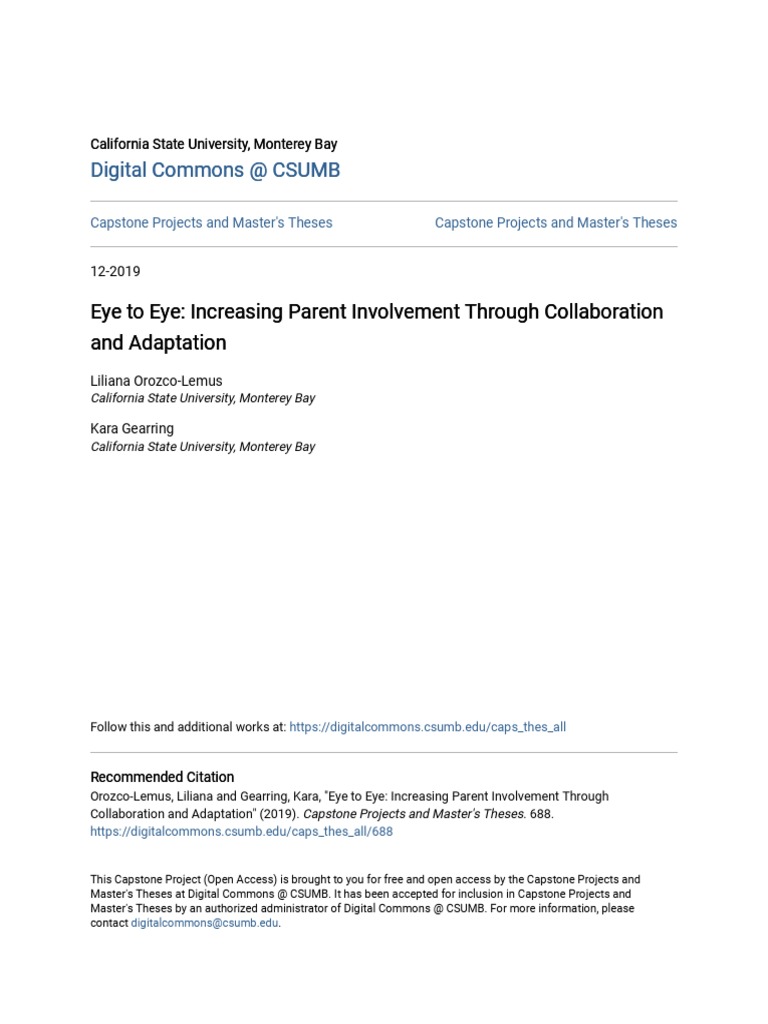 Eye To Eye - Increasing Parent Involvement Through Collaboration A | Download Free PDF ...