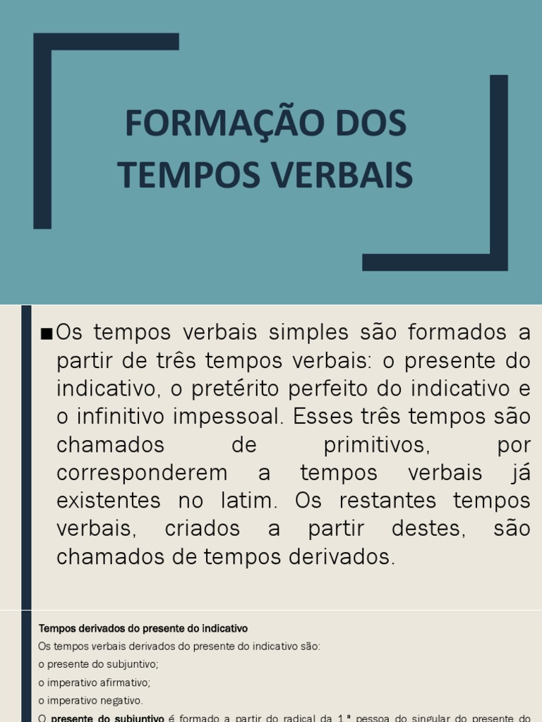 Formação Dos Tempos Verbais e Tipos de Verbo | PDF | Sintaxe | Gramática