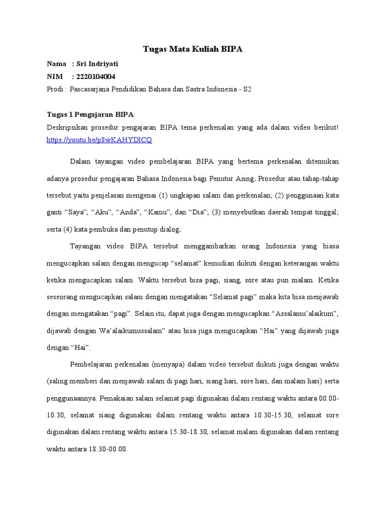 Prosedur Pengajaran BIPA Perkenalan | PDF