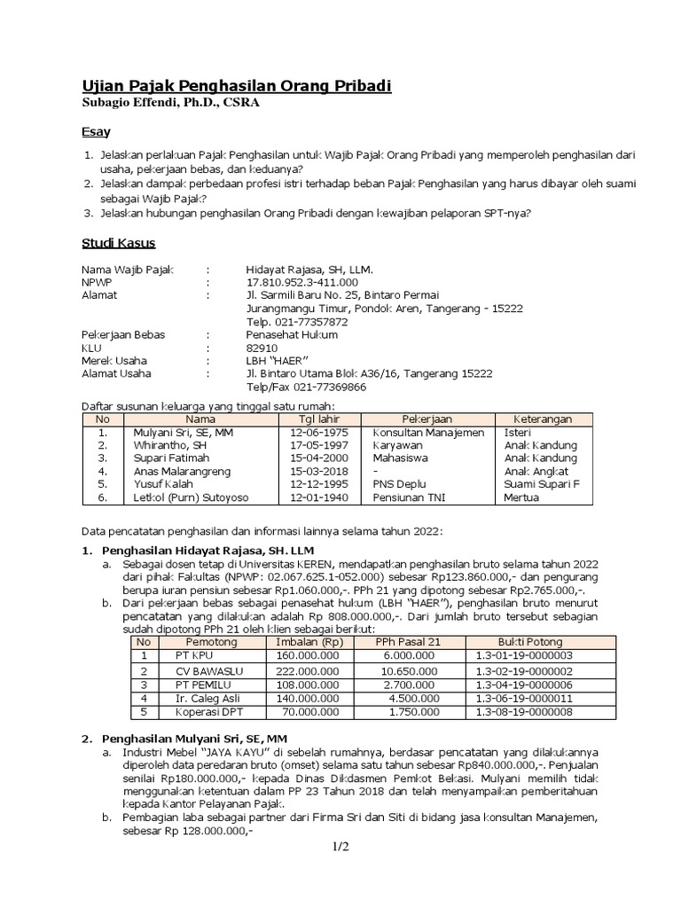 Soal Ujian PPH OP - Subagio | PDF