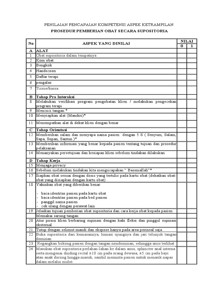 Daftar Tilik Pemberian Obat Supositoria | PDF