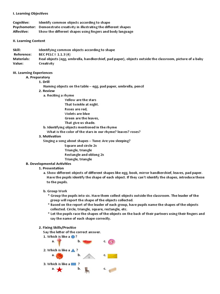 Identifying Common Objecs According To Shape LP (MS Word) | PDF ...