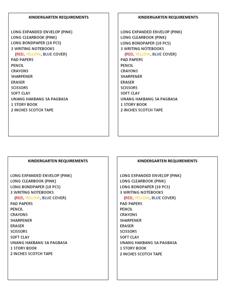 Requirements Kinder PDF