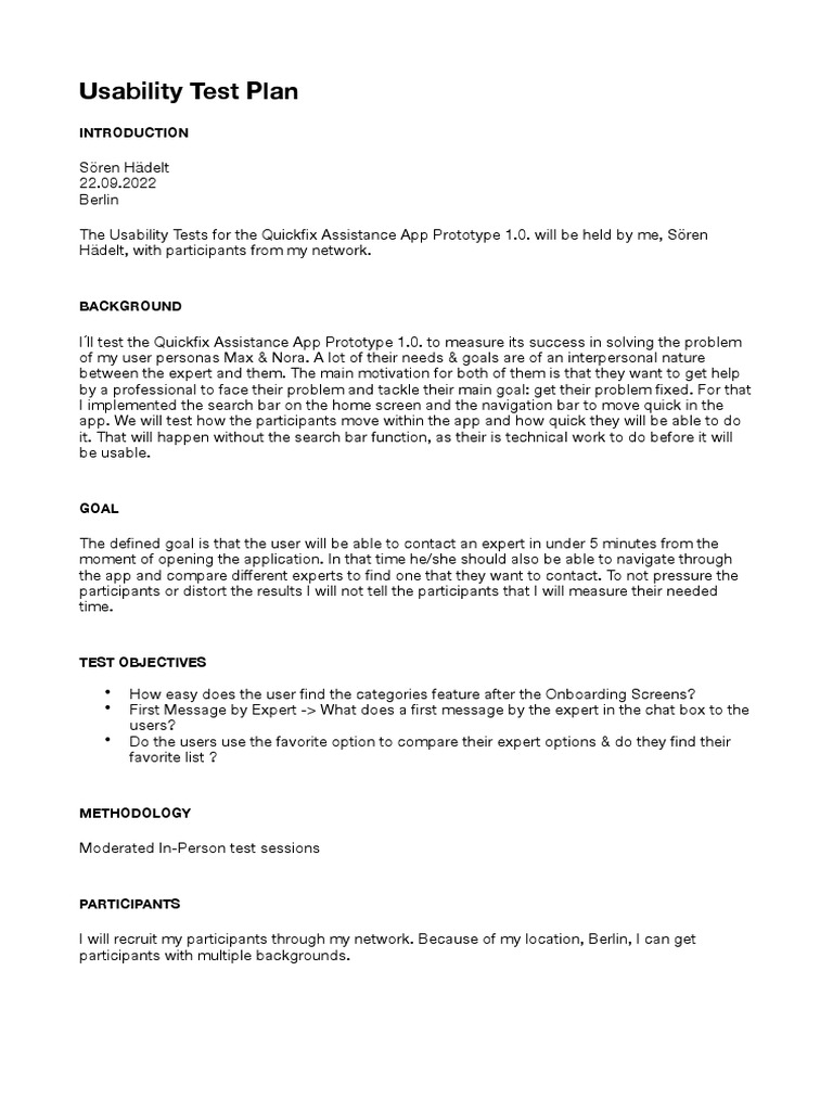 UX Im 4.3. - Usability Test Plan V3 | PDF | Usability | Computing