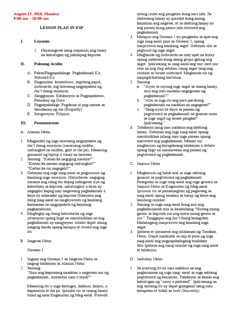 Lesson Plan in Esp1 | PDF
