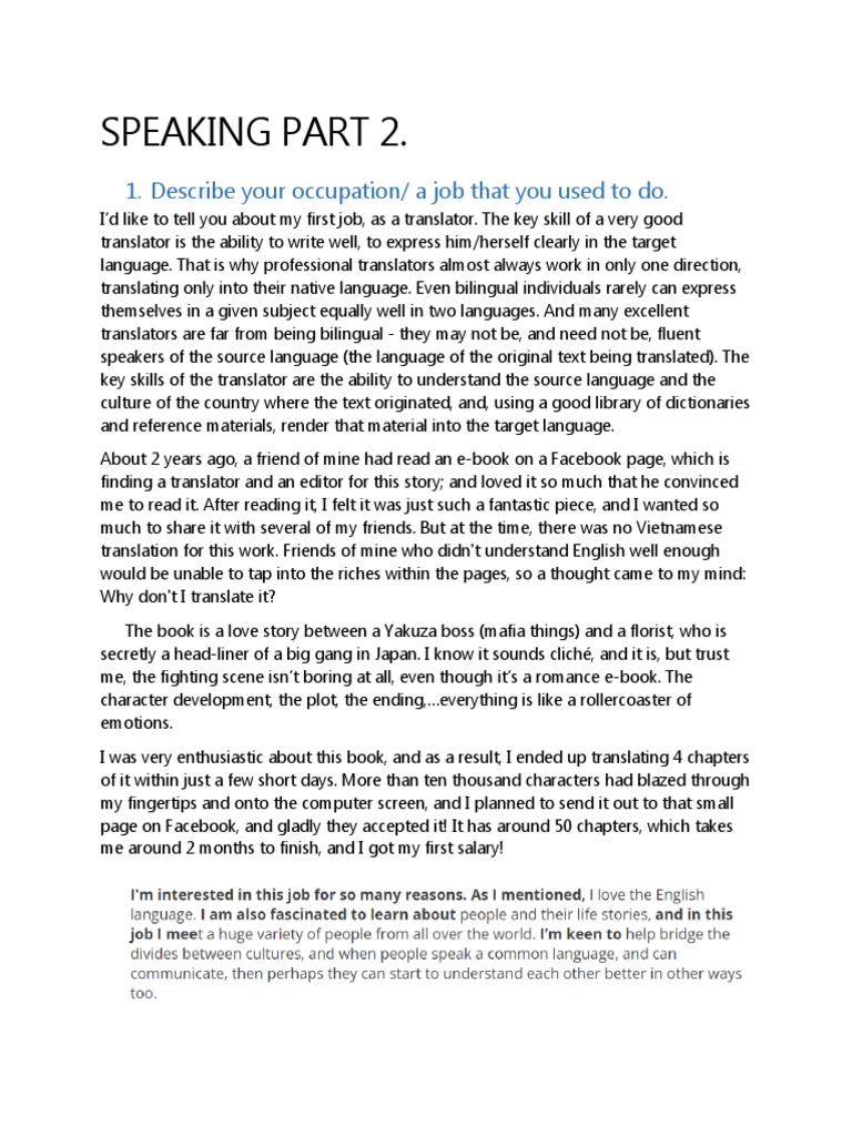 Speaking Part 2 | PDF | Translations | Language Interpretation