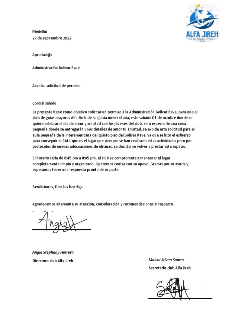 Carta para Administración Bolívar Rave | PDF | America latina