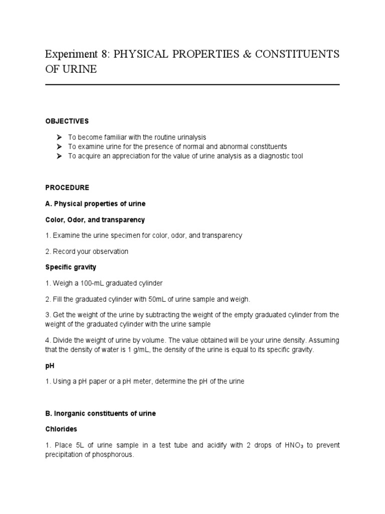 BioChem - Experiment 8 | PDF | Urine | Precipitation (Chemistry)