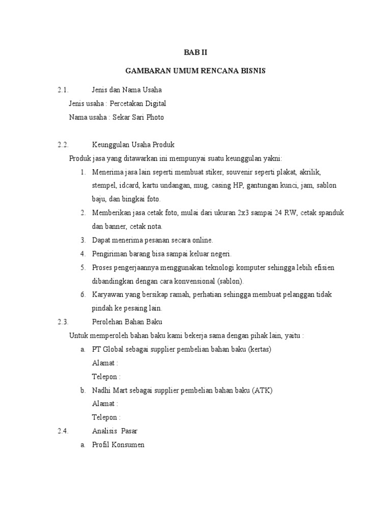 BAB II Gambaran Umum Rencana Usaha Kwu | PDF