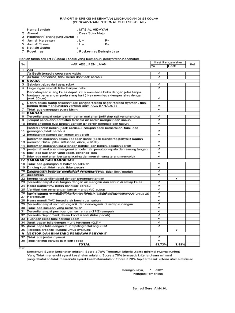 FORM Inspeksi Sekolah | PDF