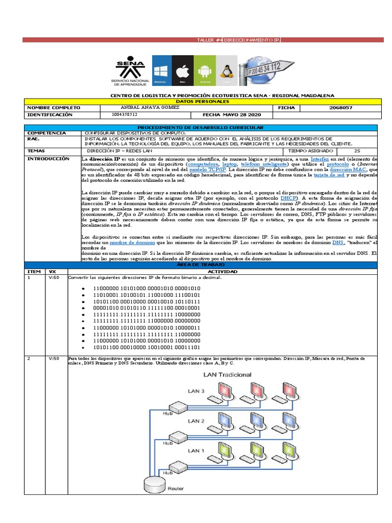 JK - Taller - 5 - Tema Direccionamiento - Ip - DHCP (1 | Descargar ...